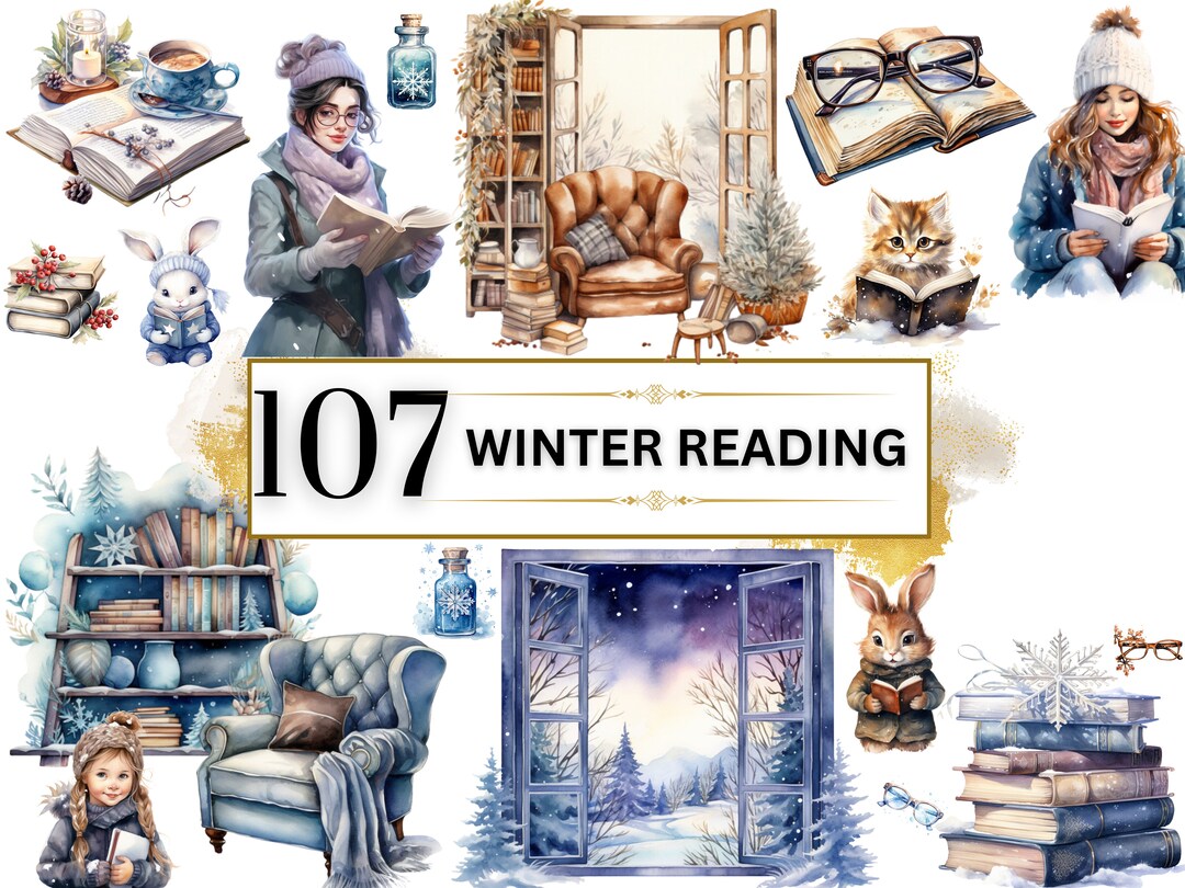 Winter Reading Clipart Bundle - 107 Watercolor Winter Clipart Pngs ...