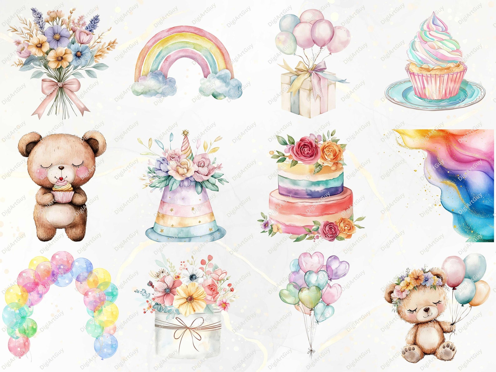 Rainbow Birthday Watercolor Clipart Celebration Illustrations ...