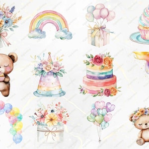 Rainbow Birthday Watercolor Clipart Celebration Illustrations ...