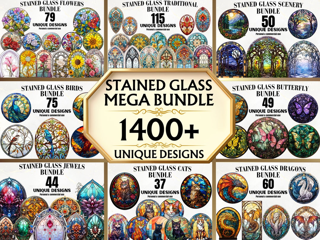 Stained Glass PNG Bundle - 1400+ Unique Stained Glass Clipart Bundle ...