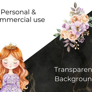 Lilac Princess Watercolor Clipart Cute Princess PNG Cinderella Clipart ...