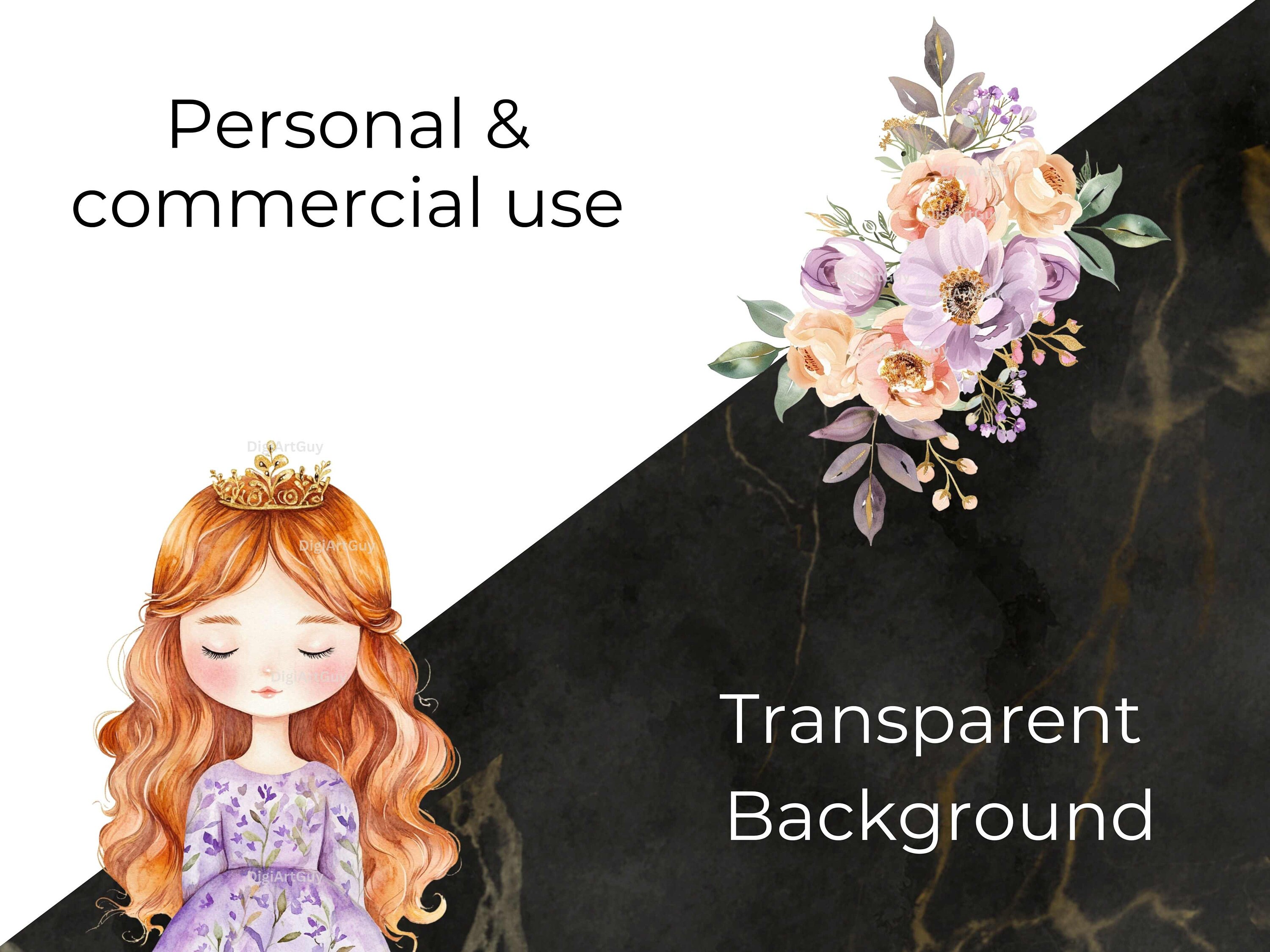 Lilac Princess Watercolor Clipart Cute Princess PNG Cinderella Clipart ...