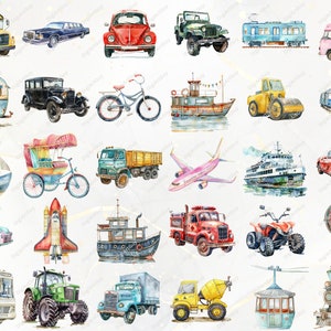 Transport Clipart Set Watercolor Public Transportation PNG Vehicle ...