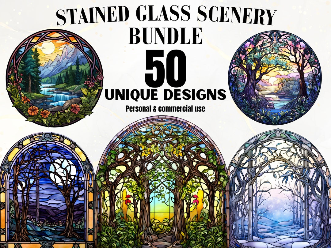 Stained Glass Scenery Clipart - Stained Glass Design Bundle, Landscapes ...