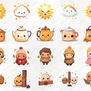 Kawaii Clipart Bundle - 243 Kawaii Fall Clipart, Cute Kawaii PNG ...