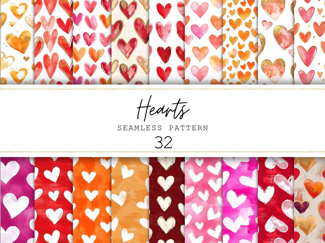 Heart Seamless Patterns Valentine Digital Paper Set Heart Junk Journal ...