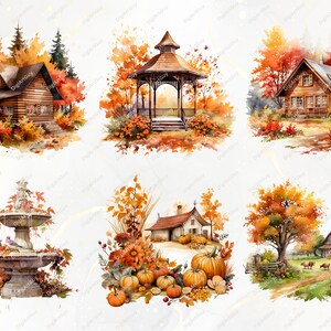 Autumn House Bundle - 88 Fall Clipart Pngs, Fall Watercolor Clipart ...