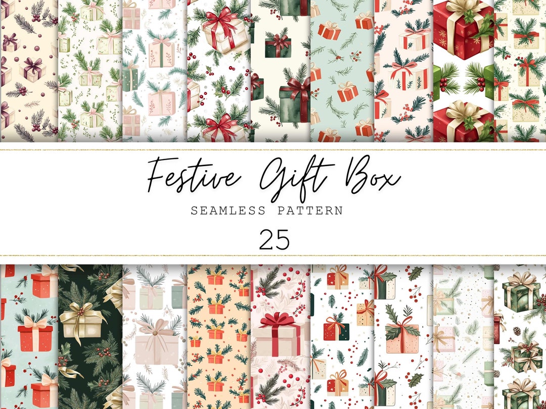 Festive Gift Box Seamless Digital Paper Boho Winter Seamless Patterns ...