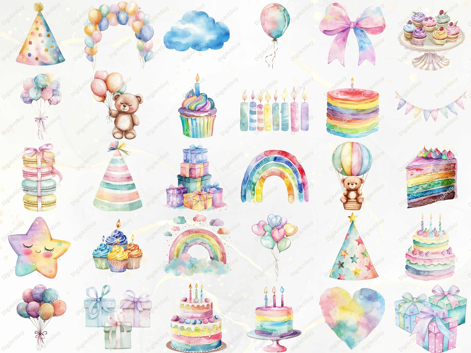 Rainbow Birthday Watercolor Clipart Celebration Illustrations ...