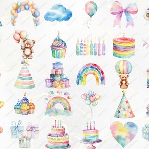 Rainbow Birthday Watercolor Clipart Celebration Illustrations ...