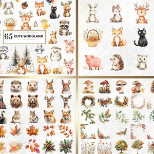 Woodland Mega Clipart Bundle Watercolor Woodland Animal Clipart Cute ...