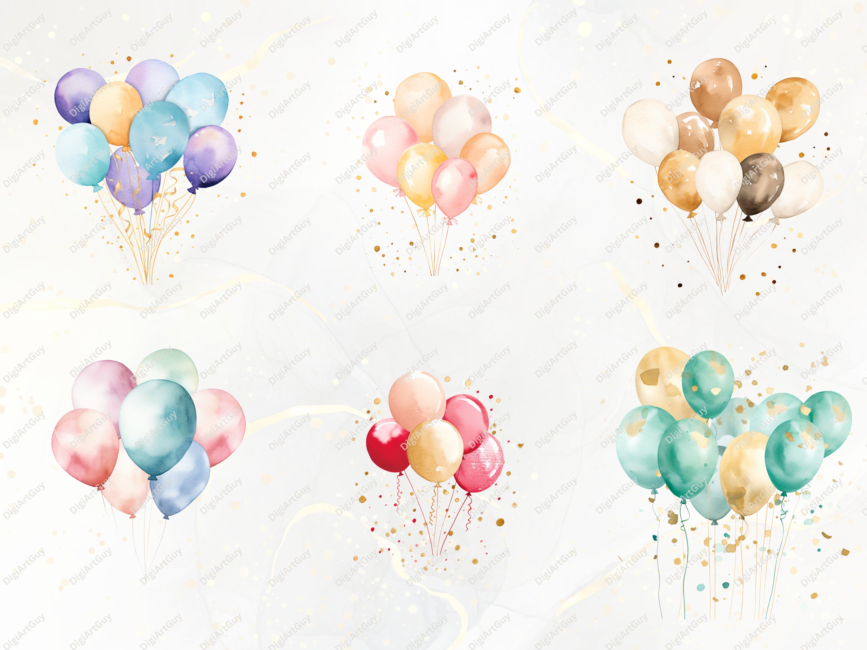 Balloons Clipart Watercolor Birthday Clipart Party Balloon PNG Set ...