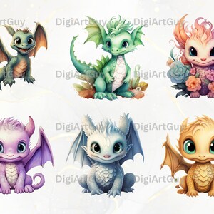 Baby Dragons PNG Bundle - 60 Watercolor Dragon Pngs, Dragon Clipart ...