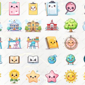 Kawaii Clipart Bundle - 180 Cute Kawaii PNG Clipart Set, Cute School ...