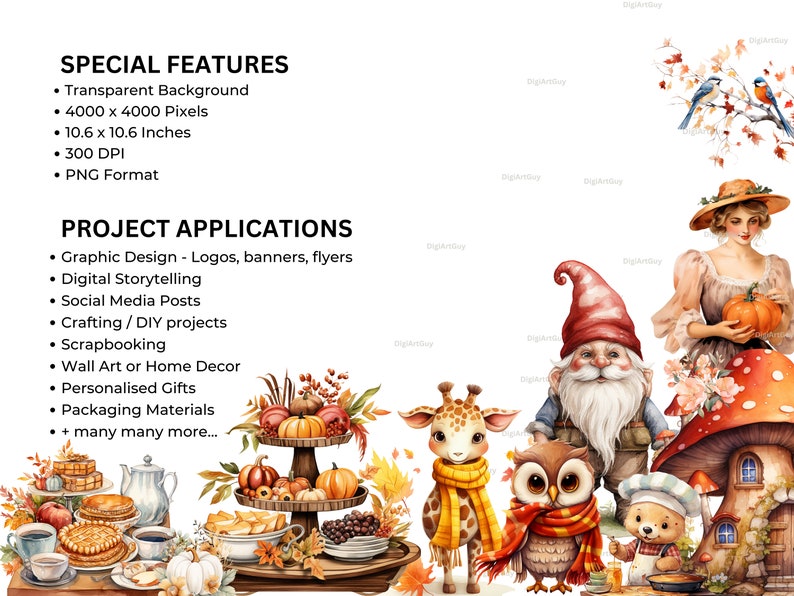 Fall Clipart Mega Bundle - 1400+ Autumn Clipart Pngs, Fall Watercolor ...