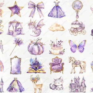 Lilac Princess Watercolor Clipart Cute Princess PNG Cinderella Clipart ...