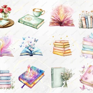 Pastel Books Clipart Watercolor Book PNG Floral Book Lover Clipart Open ...
