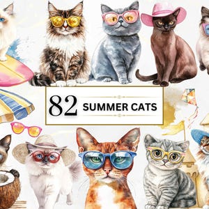 Summer Cat PNG Cat Breeds PNG Bundle Tropical Summer Clipart Watercolor ...