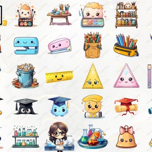 Kawaii Clipart Bundle - 180 Cute Kawaii PNG Clipart Set, Cute School ...