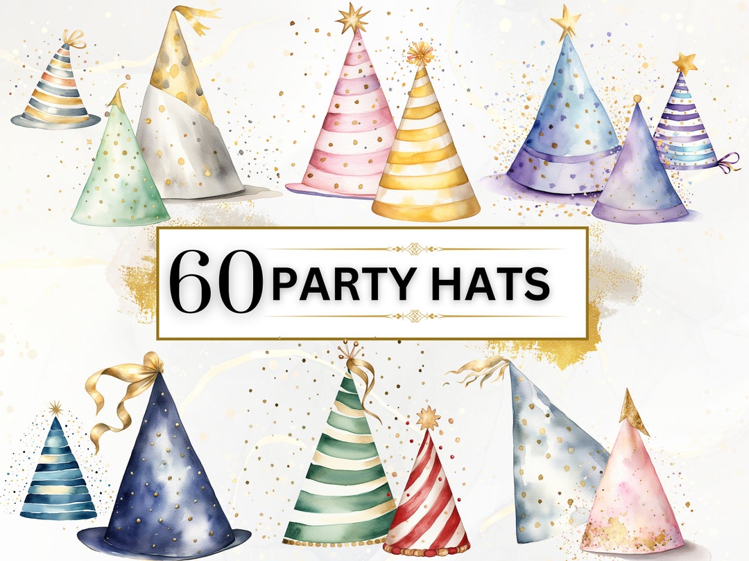 Party Clipart Watercolor Party Hats PNG Birthday Hats Clipart Colourful ...