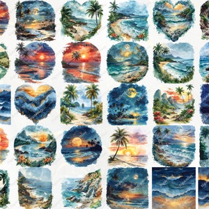 Tropical Clipart Watercolor Summer Clipart Sunset Landscapes PNG Sea ...