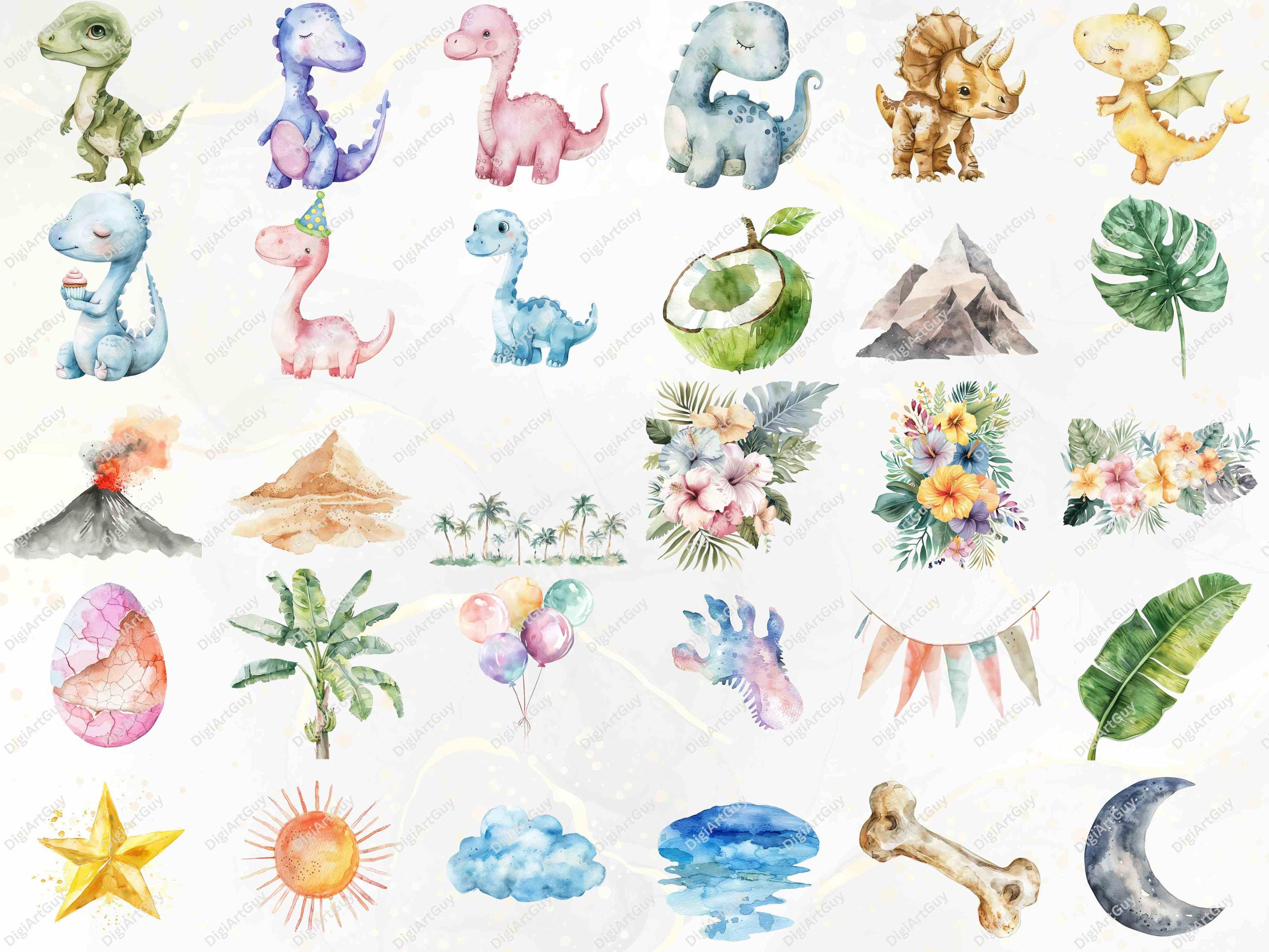 Dinosaur Watercolor Clipart Cute Dinosaur PNG Dino Clip Art T-rex ...