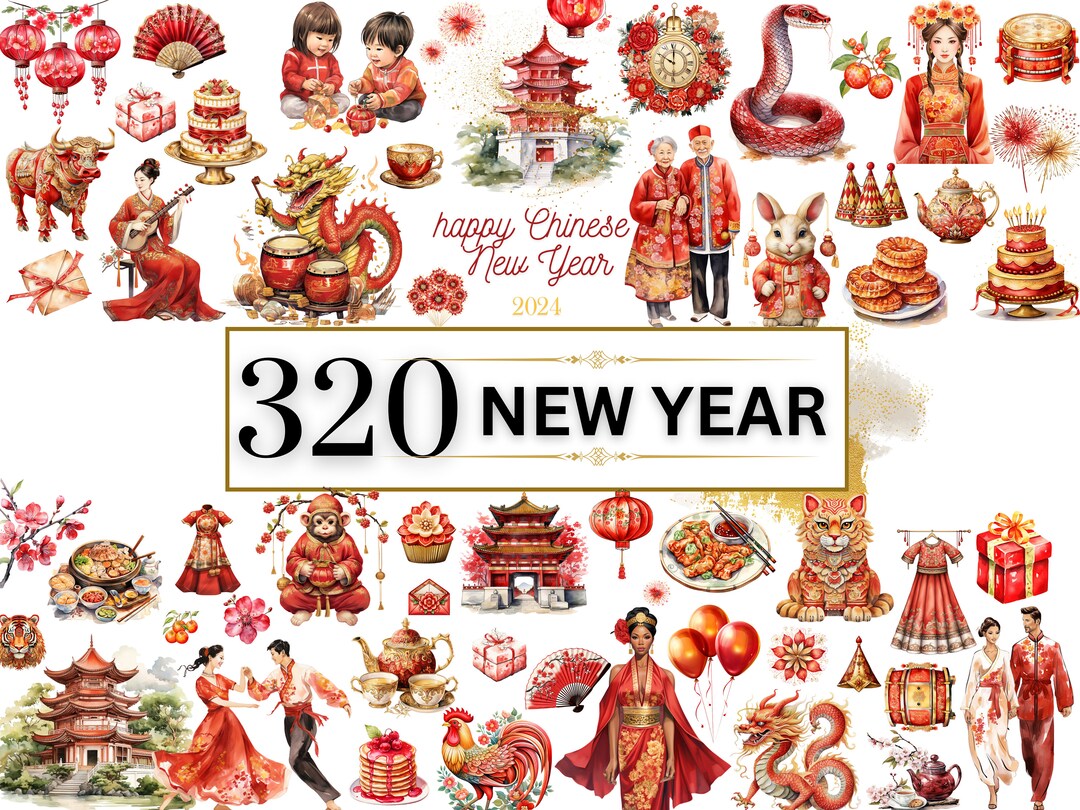 Chinese New Year Clipart 320 Watercolor New Year Clipart Pngs, Lunar ...