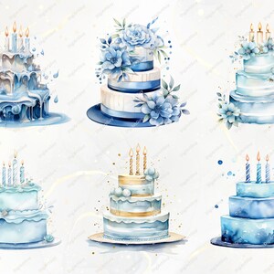 Blue Birthday Clipart Bundle- 138 Watercolor Birthday Pngs, Birthday ...