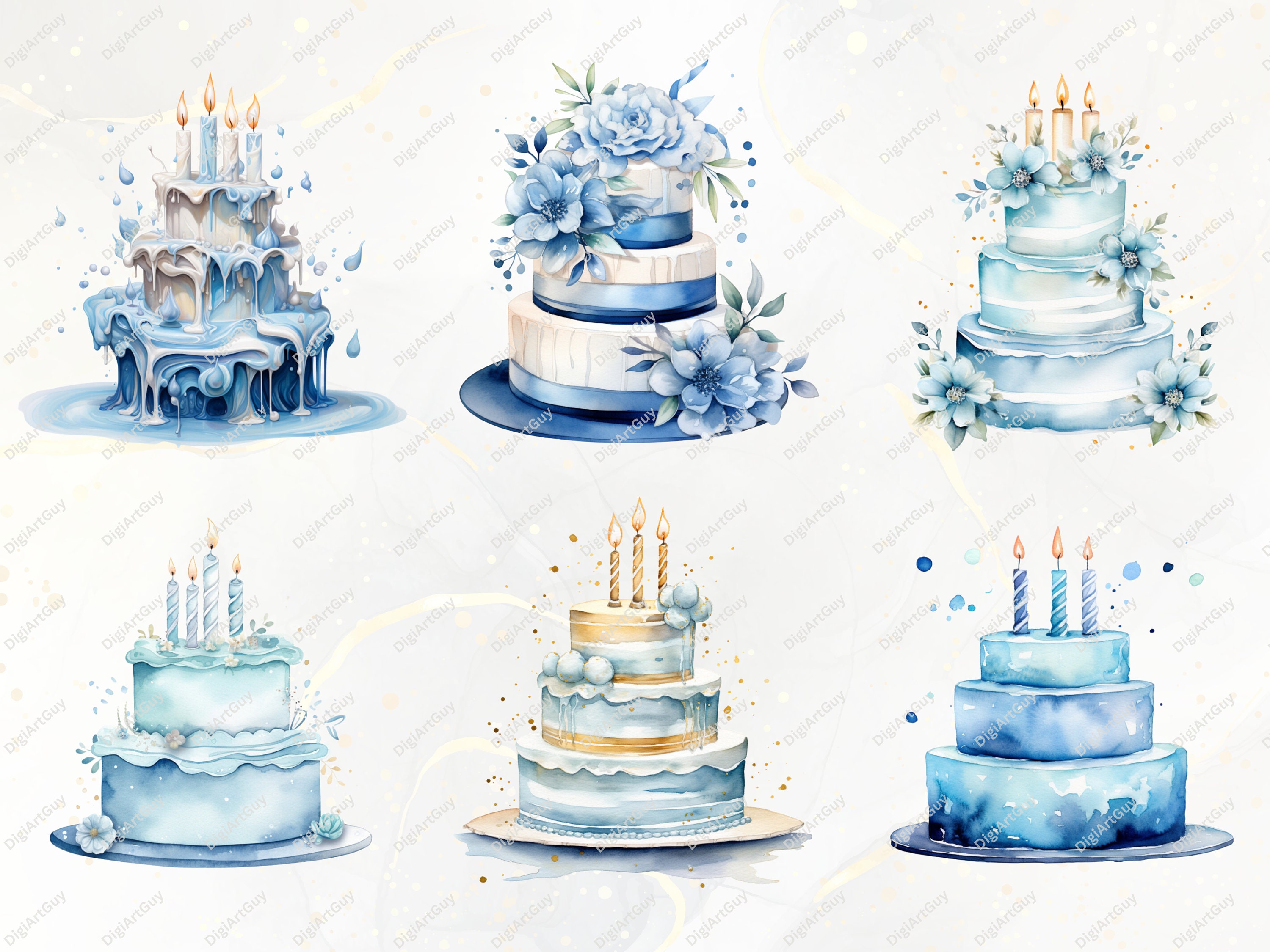 Blue Birthday Clipart Bundle- 138 Watercolor Birthday Pngs, Birthday ...