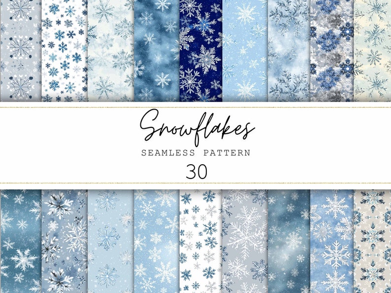 Snowflakes Seamless Patterns Winter Digital Paper Set Blue Junk Journal ...