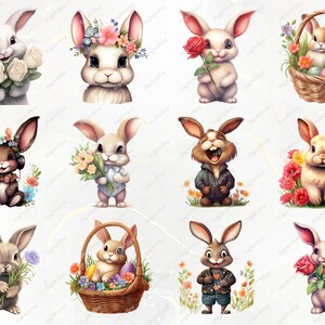 Floral Bunny Clipart Cute Rabbit PNG Animal Clipart Cute Bunny PNG ...