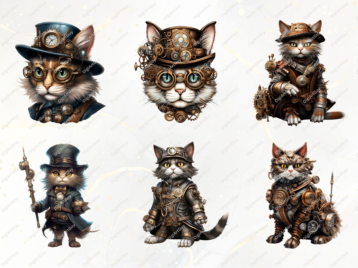 Steampunk Cats PNG Bundle - 87 Cats Clipart Pngs, Cats Clipart, Animals ...