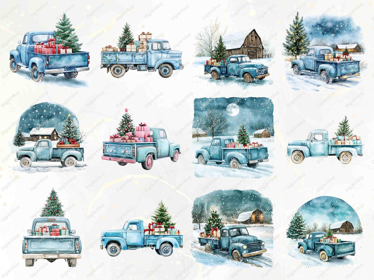 Truck Clipart Winter PNG Watercolor Truck PNG Holiday Clipart ...