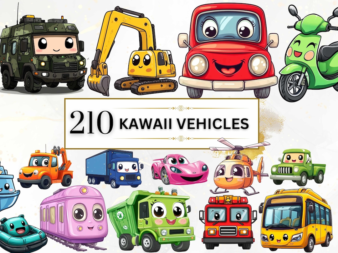 Kawaii Vehicle Clipart Cute Kawaii Clipart Bundle Kawaii PNG Cute ...