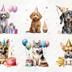 Dogs Clipart Bundle - 85 Birthday Pngs, Watercolor Birthday Clipart ...