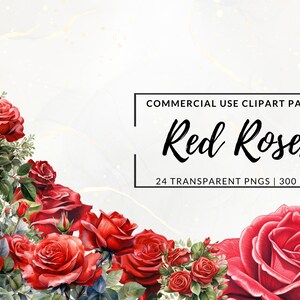 Watercolor Red Roses Clipart, Watercolor Rose, Watercolor Flowers ...