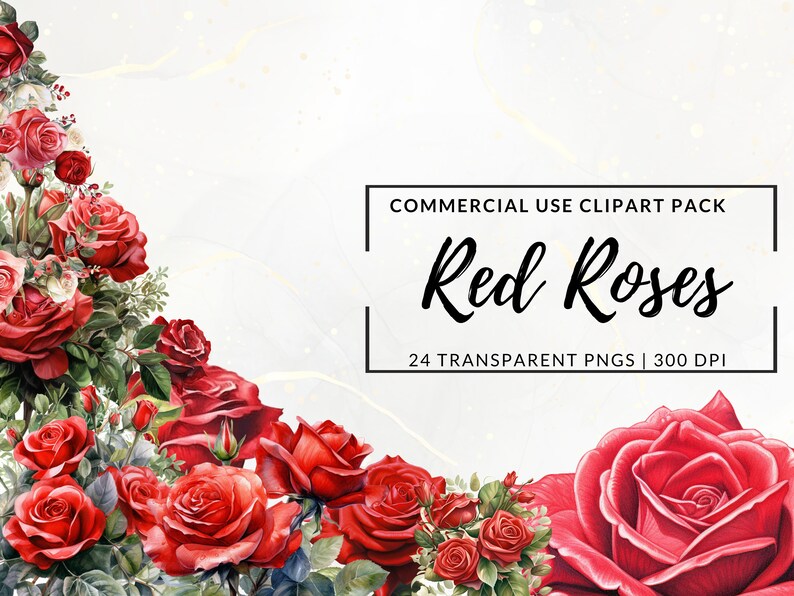 Watercolor Red Roses Clipart Watercolor Rose Watercolor - Etsy
