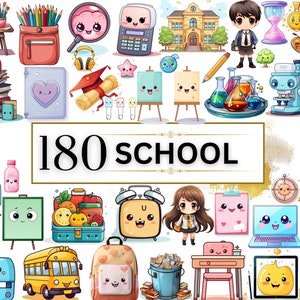 Watercolor School Clipart Back to School Printables School PNG Bundle ...