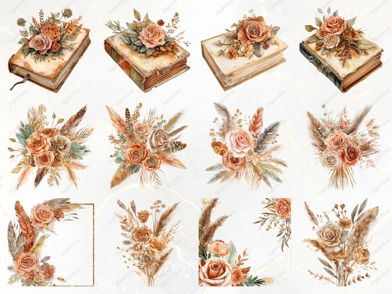 Boho Flower Clipart Watercolor Flower PNG Boho Floral Clipart Spring ...
