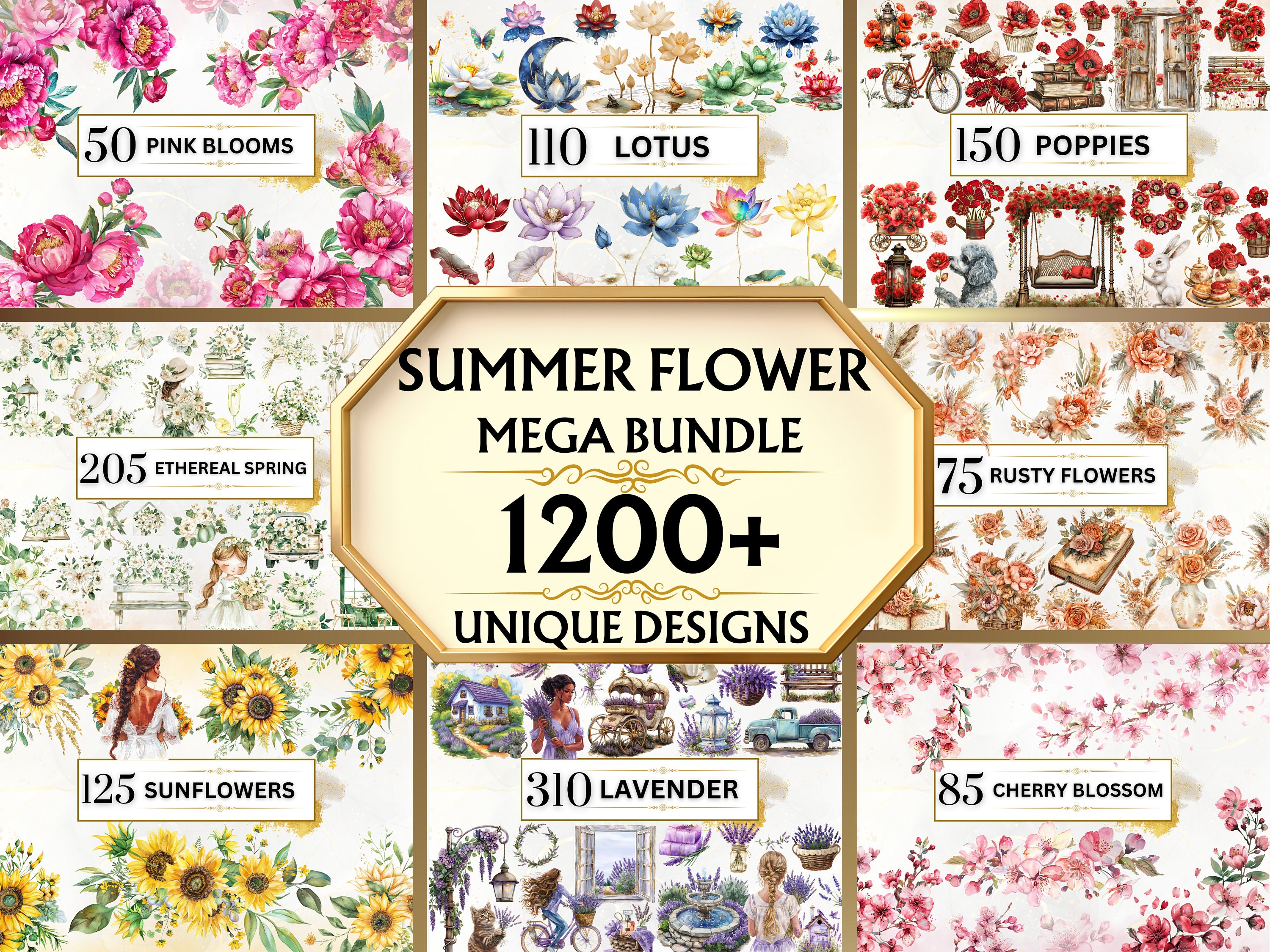Summer Flower Clipart Watercolor Flower PNG Flower Clipart Summer PNG ...