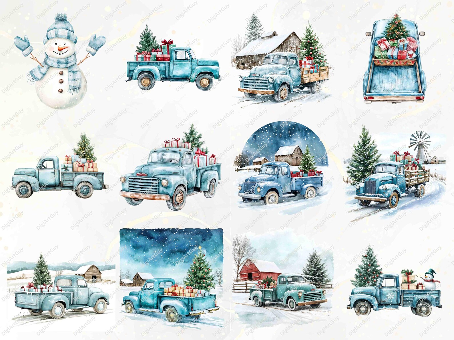 Truck Clipart Winter PNG Watercolor Truck PNG Holiday Clipart ...