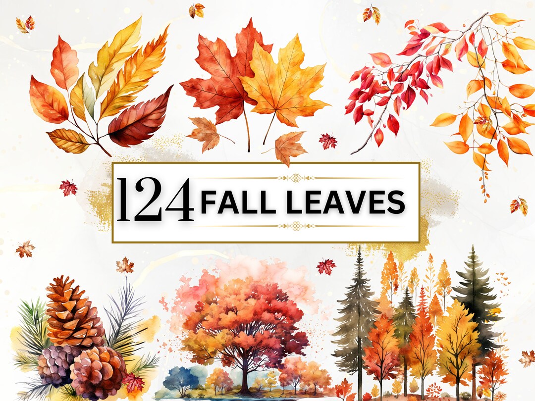 Watercolor Autumn Leaves Bundle - 124 Leaves Clipart Pngs, Fall ...