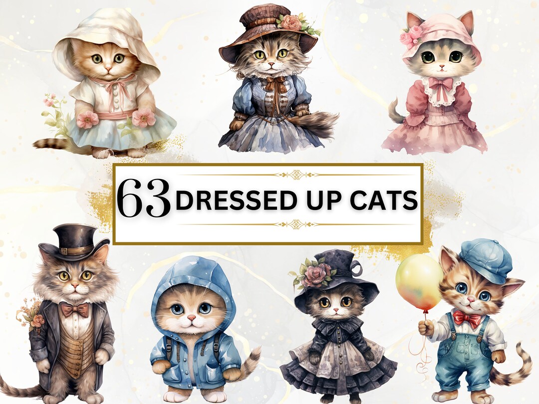 Dressed up Cats PNG Bundle - 63 Cats Clipart Pngs, Cats Clipart ...