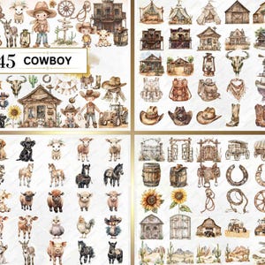 Western Mega Clipart Bundle Watercolor Western PNG Cowboy Clipart Farm ...