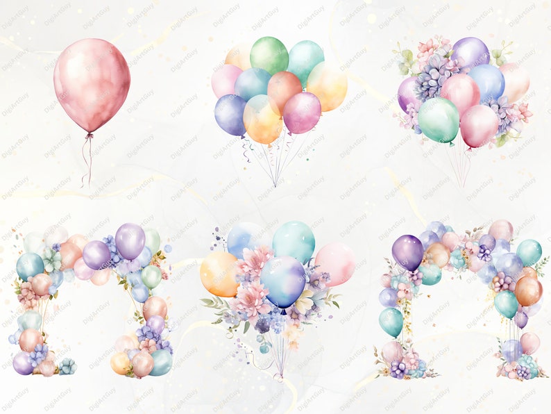 Balloons Clipart Watercolor Birthday Clipart Party Balloon PNG Set ...