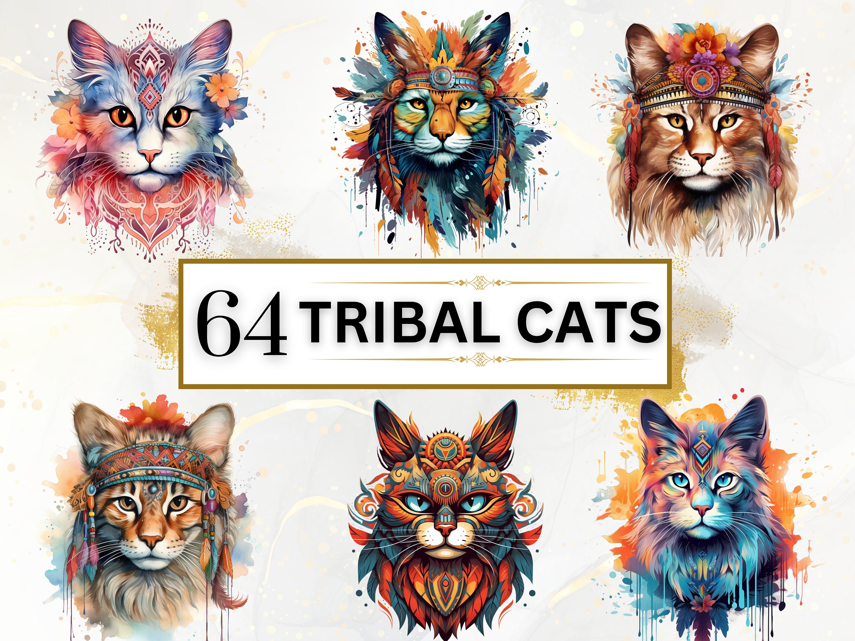 Tribal Cats PNG Bundle 64 Cats Clipart Pngs Cats Clipart - Etsy