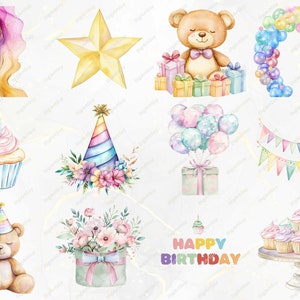 Rainbow Birthday Watercolor Clipart Celebration Illustrations ...