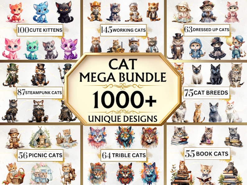 Cat PNG Mega Bundle 1000 Cat Clipart Pngs Watercolor - Etsy