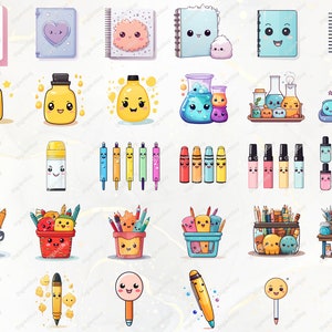 Kawaii Clipart Bundle - 180 Cute Kawaii PNG Clipart Set, Cute School ...