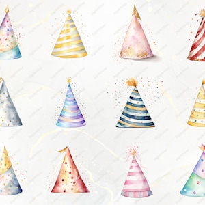Party Clipart Watercolor Party Hats PNG Birthday Hats Clipart Colourful ...